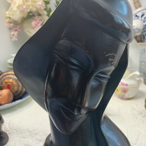 Carved Wood Female Figure Statue Bust, Organic Repose Art Deco Styling ...