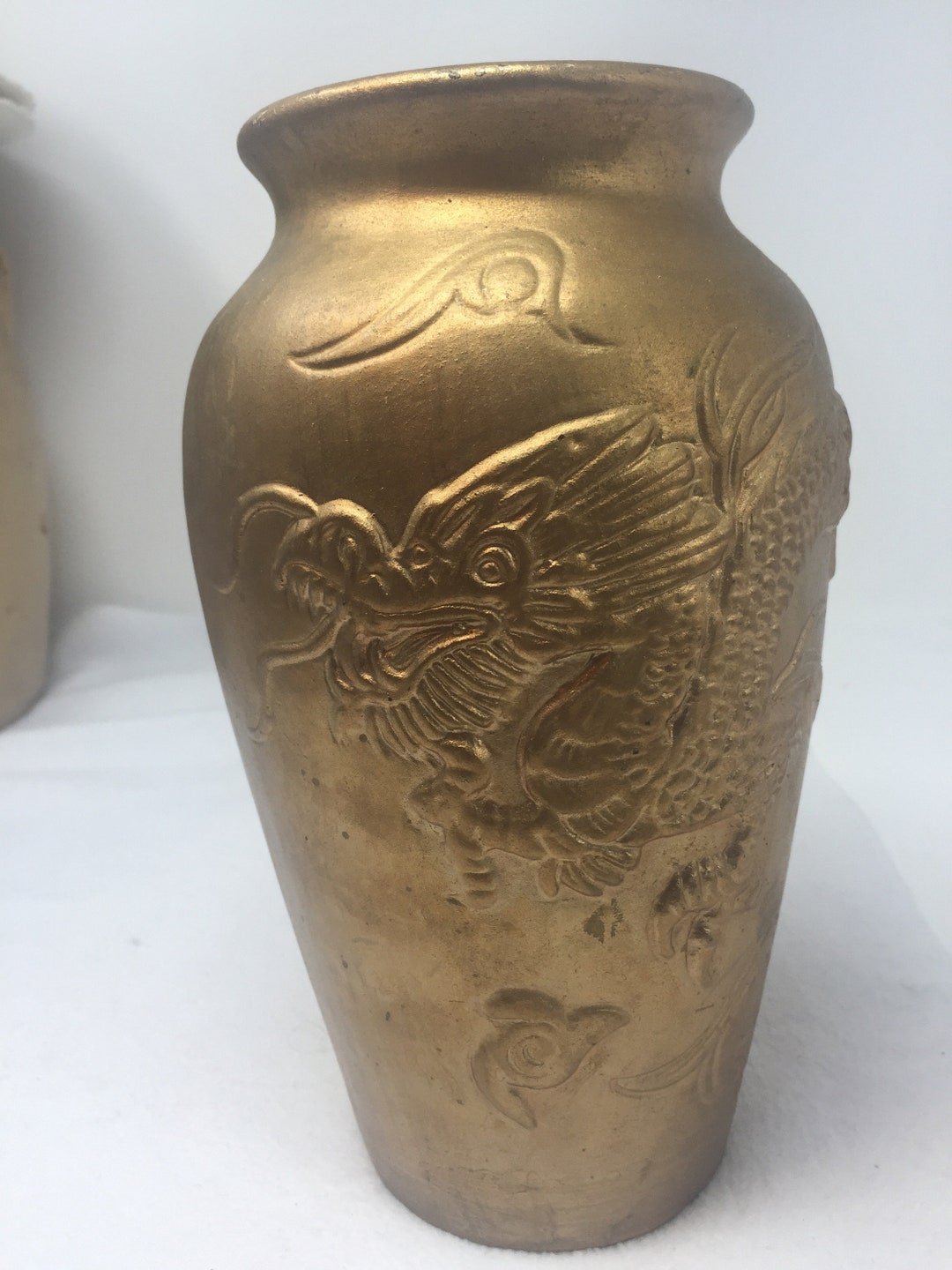 Dragon Vase - Medalta Potteries 1930s Gold Urn Vase Style #103, Raised ...