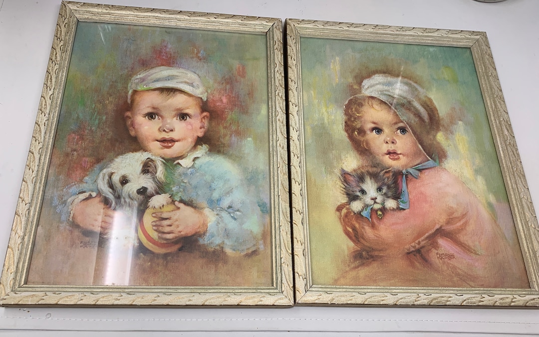 Pair Florence Kroger 1940s Original Framed Lithographs Art Prints ...
