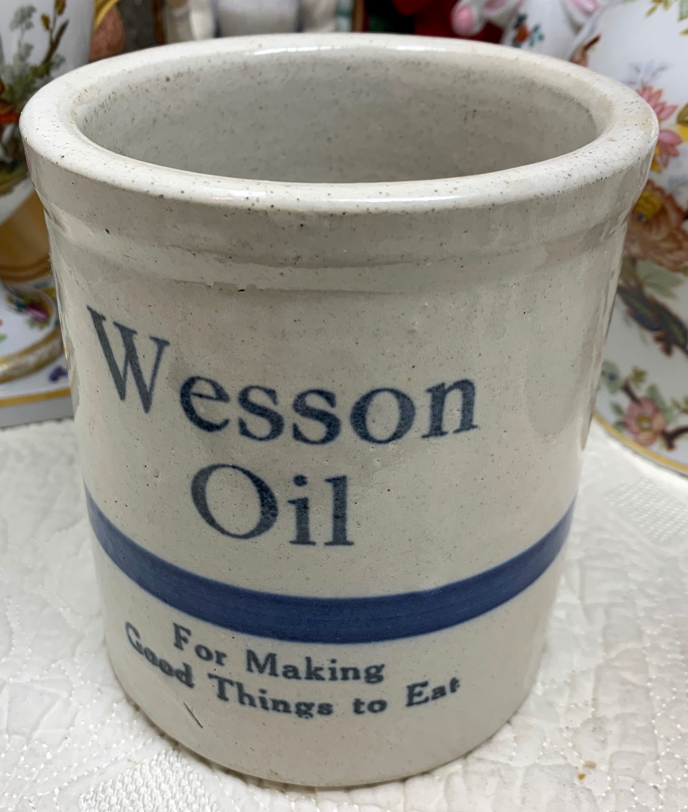 Vintage Wesson Oil Stoneware Crock With Blue Band Advertising - Etsy