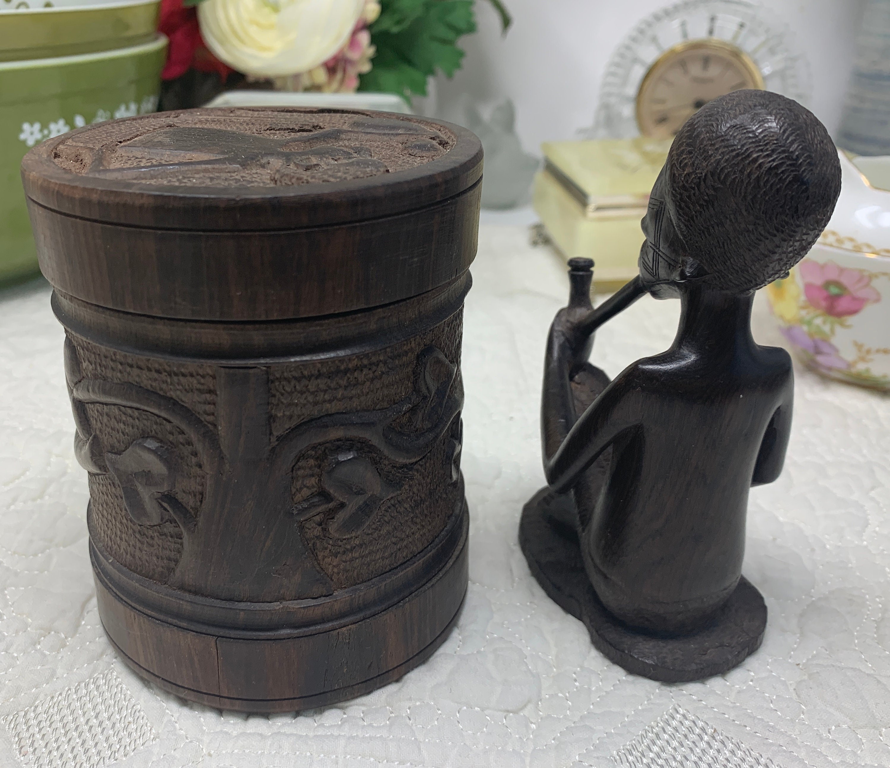 Hand Carved African Cylindrical Opium-style Container and Man - Etsy