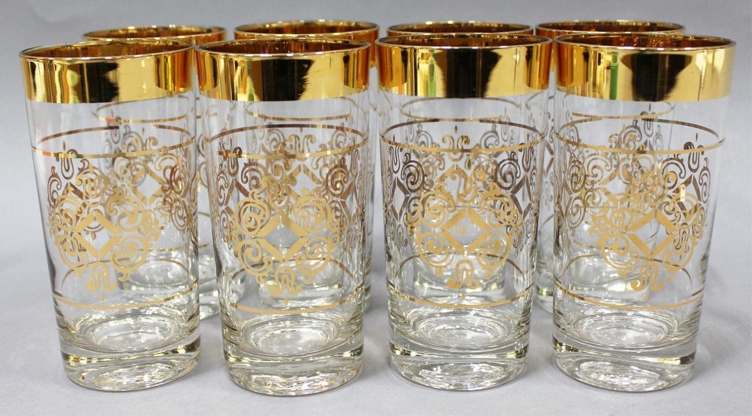 6 Vintage Gold Rimmed Glassware, Heavy Bottomed Tumbler High Ball ...