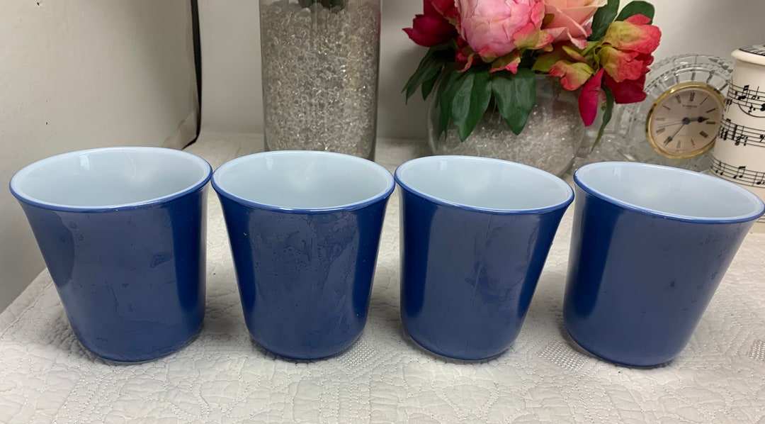 4 Pyrex Indigo Solid Blue Milk Glass Mugs, Set of Four Pyrex Blue Mugs ...
