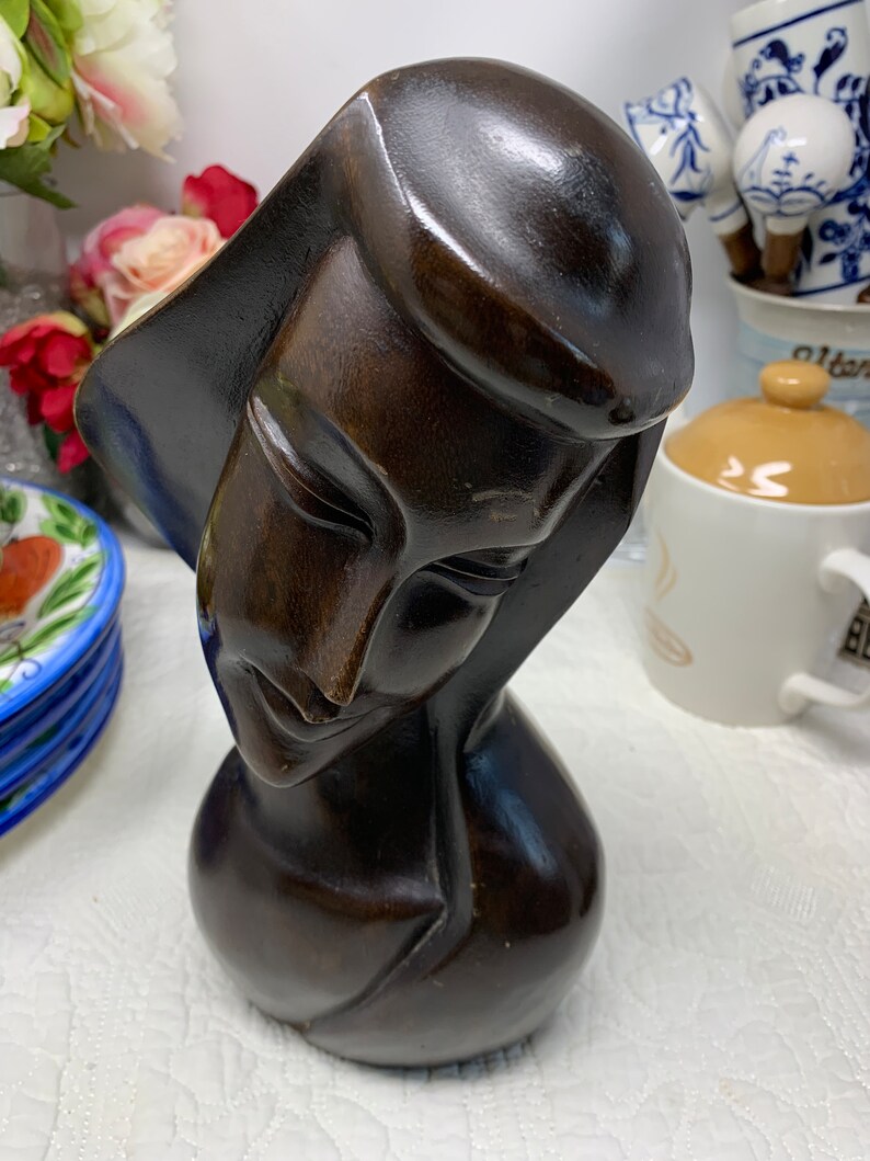 Carved Wood Female Figure Statue Bust Organic Repose Art Deco - Etsy