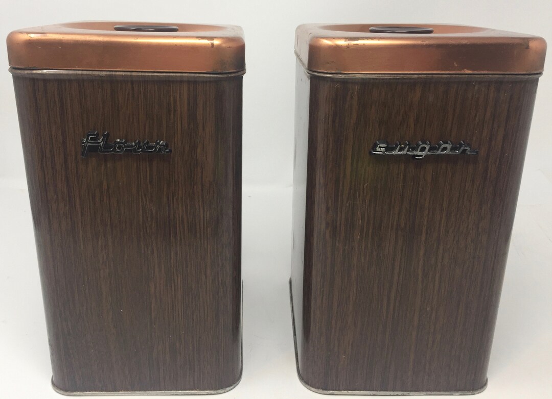 Two Kenmore Vintage Kitchen Tin Canisters Wood Grain Style - Etsy
