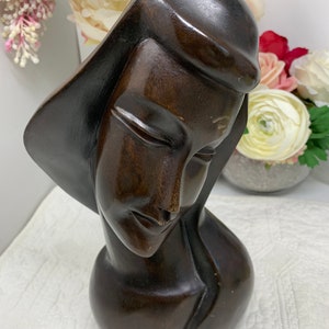 Carved Wood Female Figure Statue Bust, Organic Repose Art Deco Styling ...