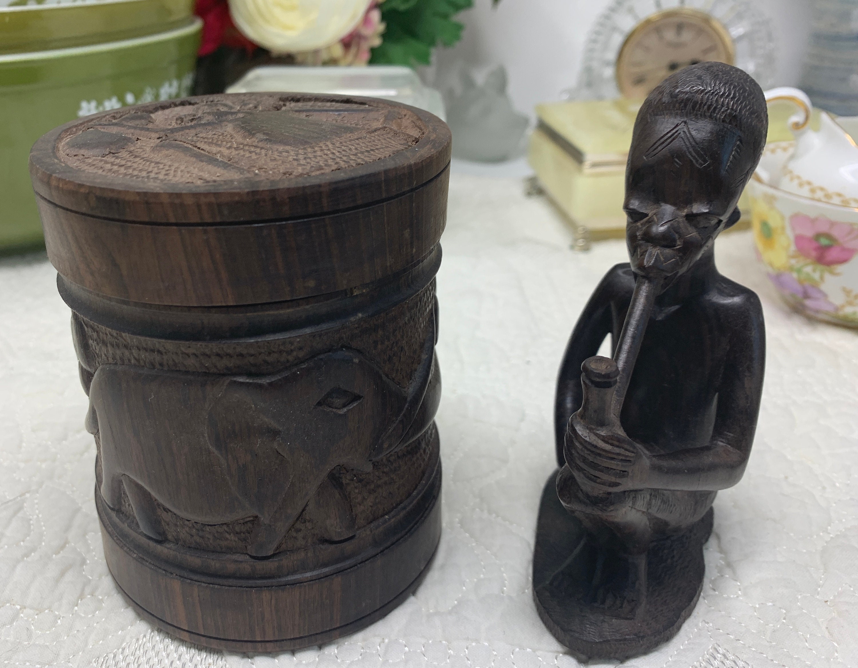 Hand Carved African Cylindrical Opium-style Container and Man - Etsy
