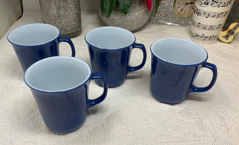 4 Pyrex Indigo Solid Blue Milk Glass Mugs Set of Four Pyrex - Etsy