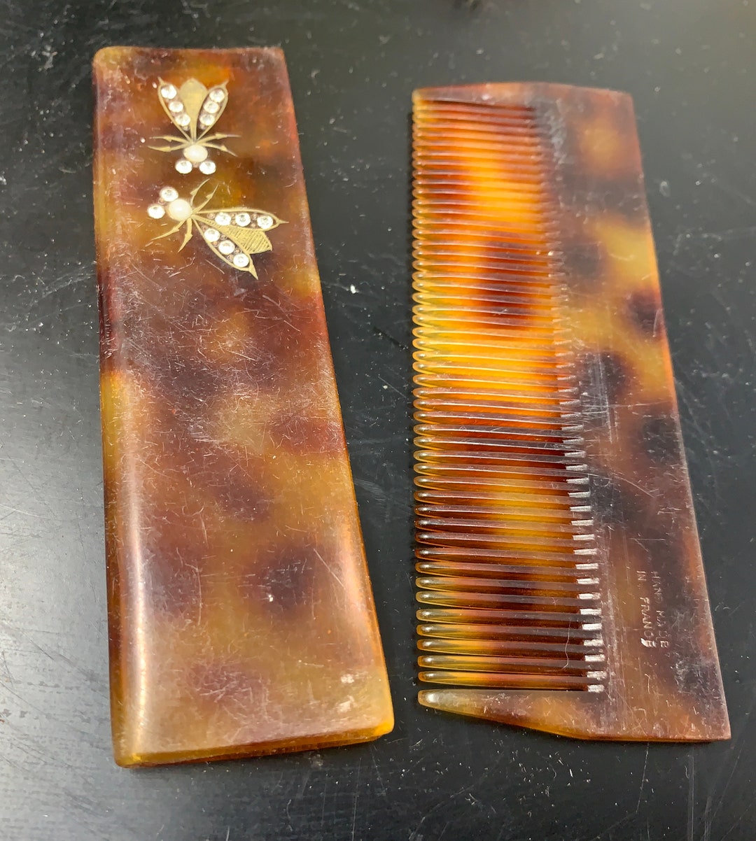 Art Deco French Celluloid Hair Comb Vintage 1940s Celluloid Rhinestone ...