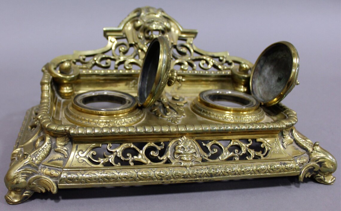 Ink Well Inkwell Signed Antique Victorian Solid Brass Ornate - Etsy