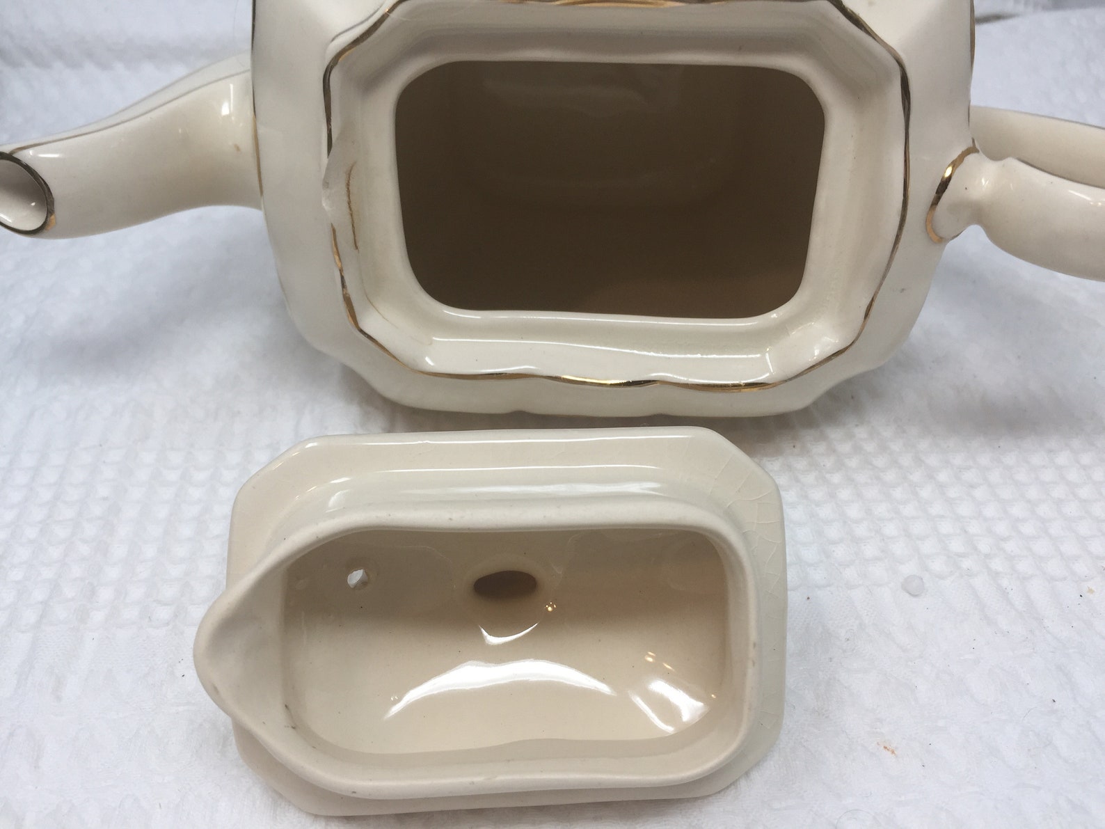 Cubed Teapot by Sadler Floral Spray Gold Gilding on Ivory - Etsy