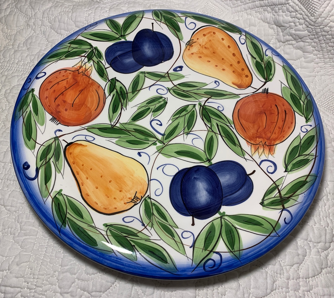 Set of 4 Royal Norfolk Stoneware Dinner Plates, Bright Bold Fruit ...