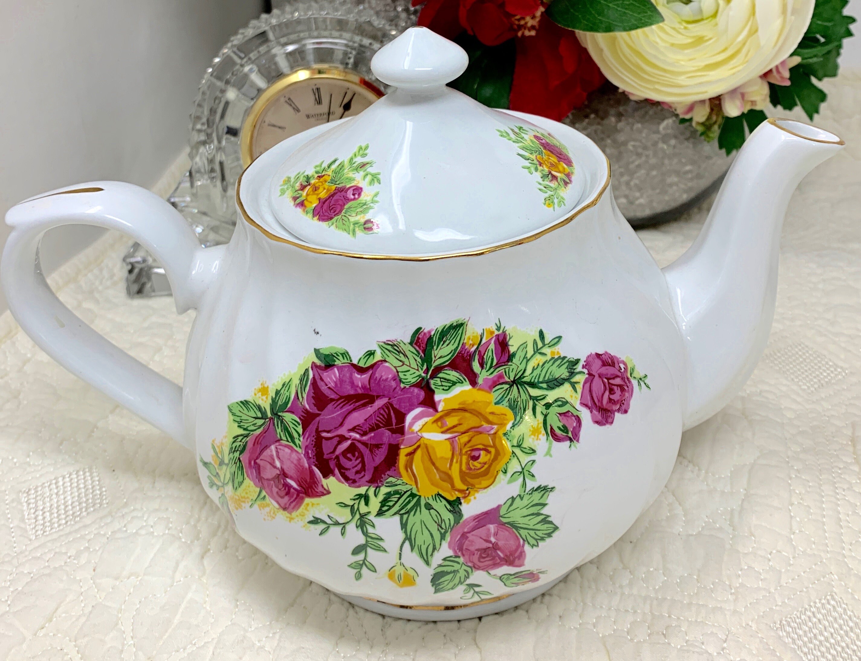 Coffee & Tea Makers Regent China English Rose Tea Pot with Lid Gold ...