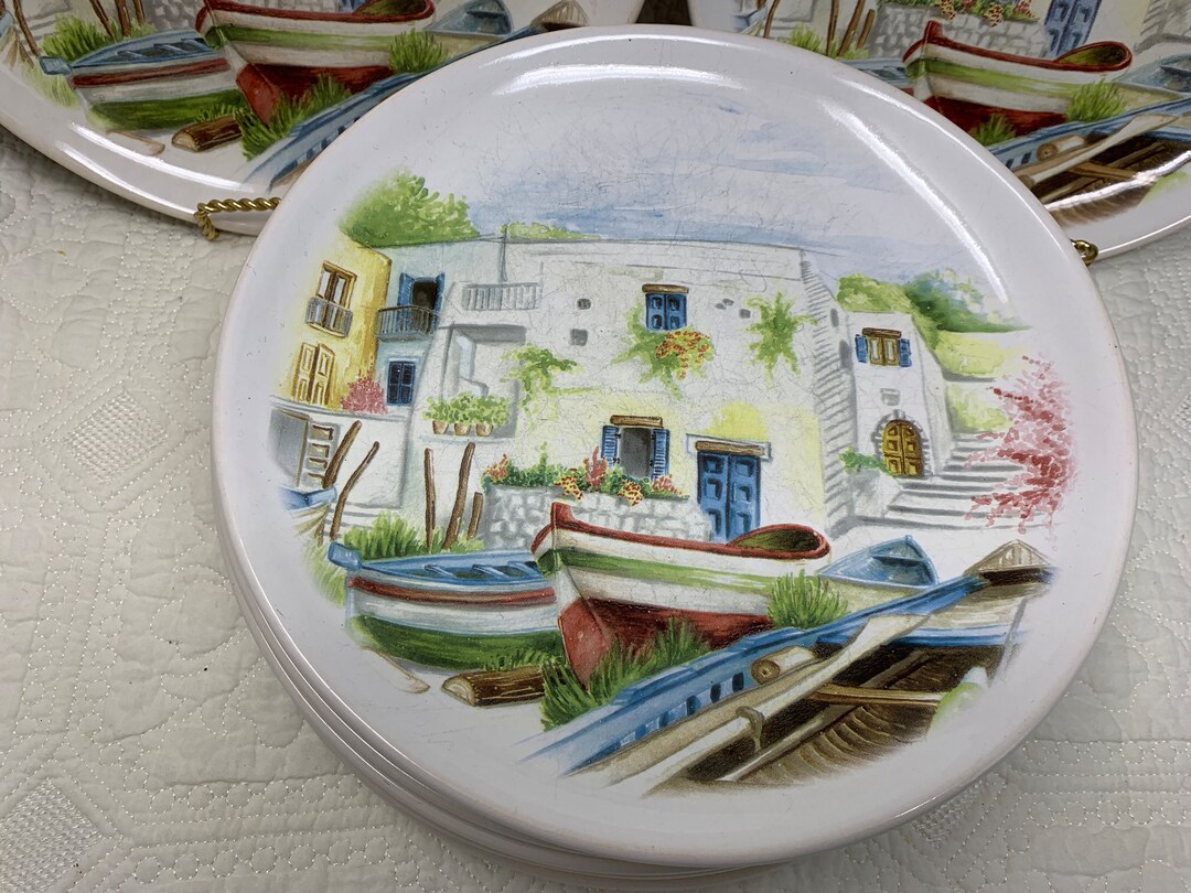 ITALIAN Ceramisia Signed Dinner Plate(s, Scenic Rustic Italian Fishing ...