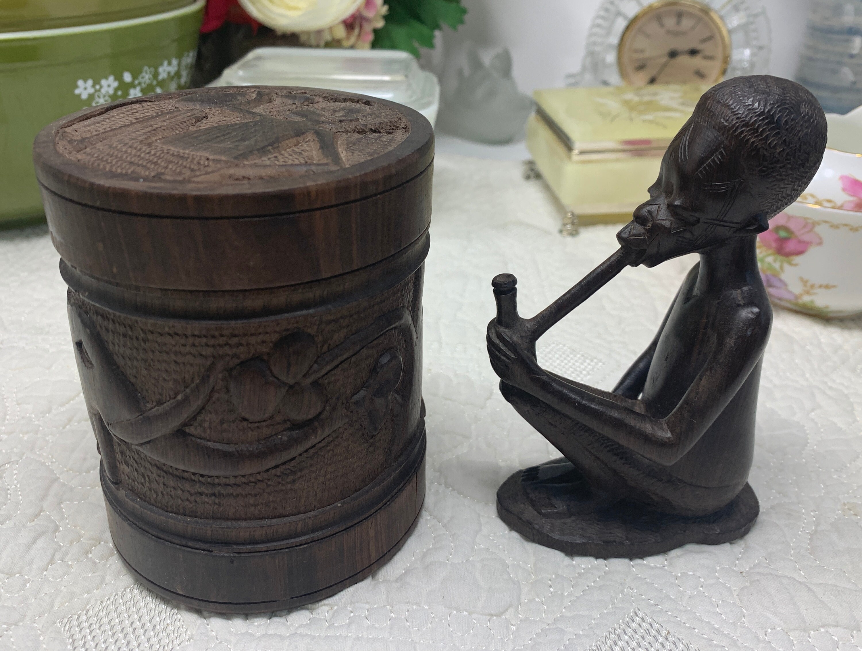 Hand Carved African Cylindrical Opium-style Container and Man - Etsy