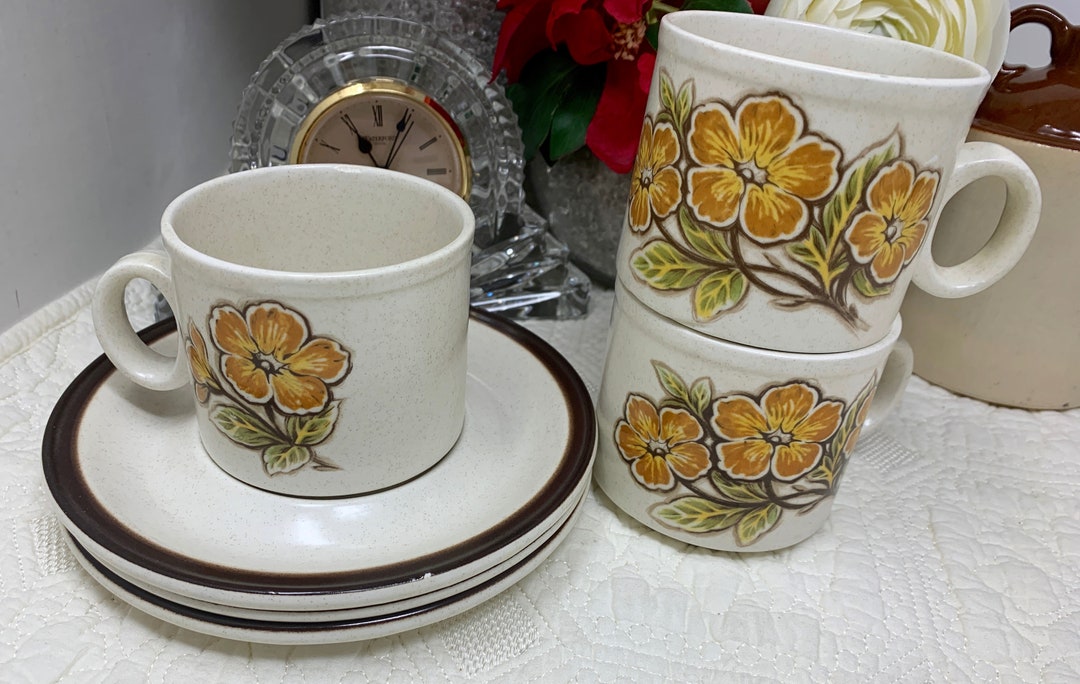 Barrettes Doverstone Heather 3 Cup & Saucer Sets, 70s Palette of ...