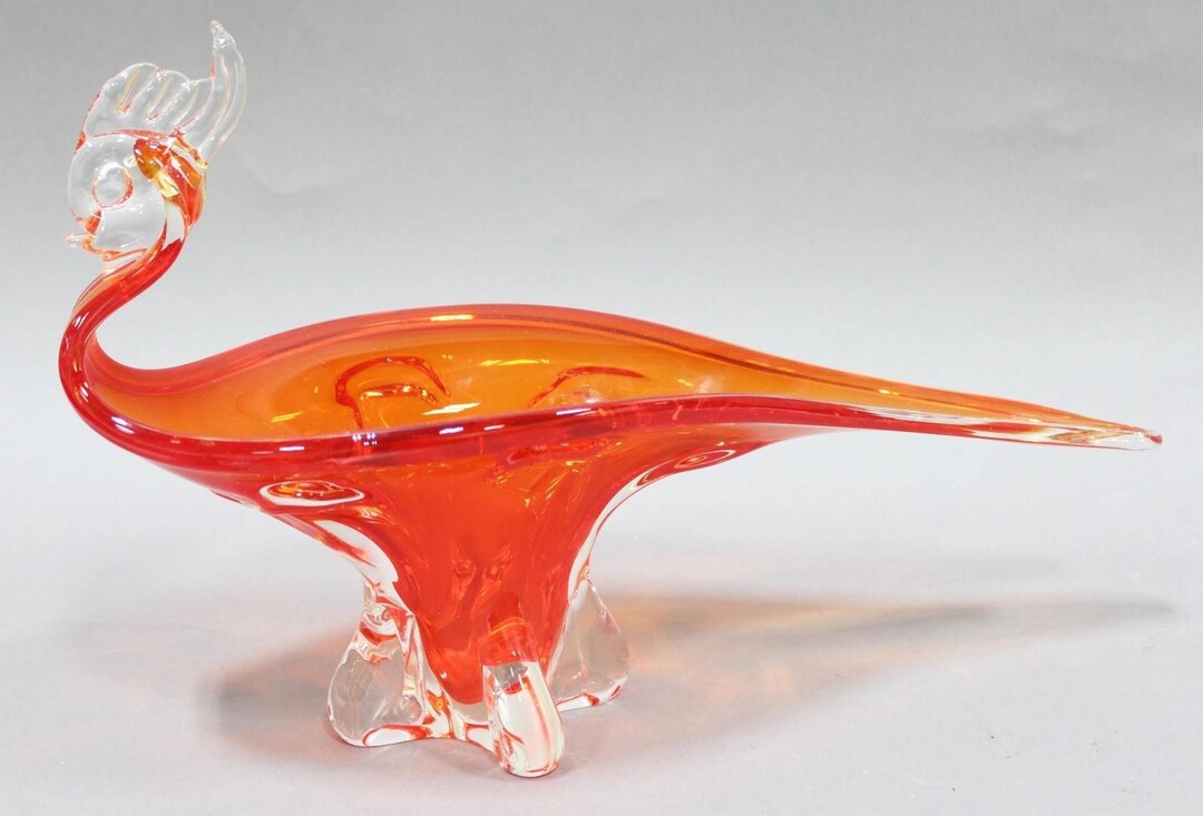 Chalet Art Glass Bird, Gorgeous Mid Century Modern, Large and Dramatic ...
