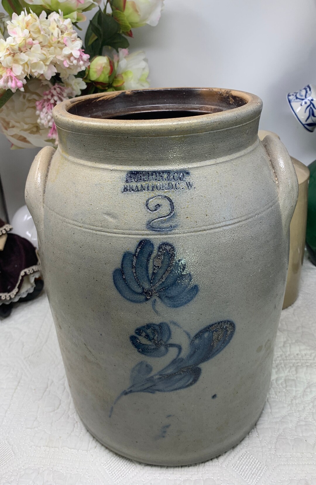 Morton & Company Canada West 2 Gallon 19th C Crock, Cobalt Decorated ...