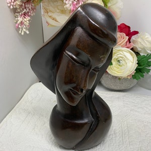 Carved Wood Female Figure Statue Bust, Organic Repose Art Deco Styling ...