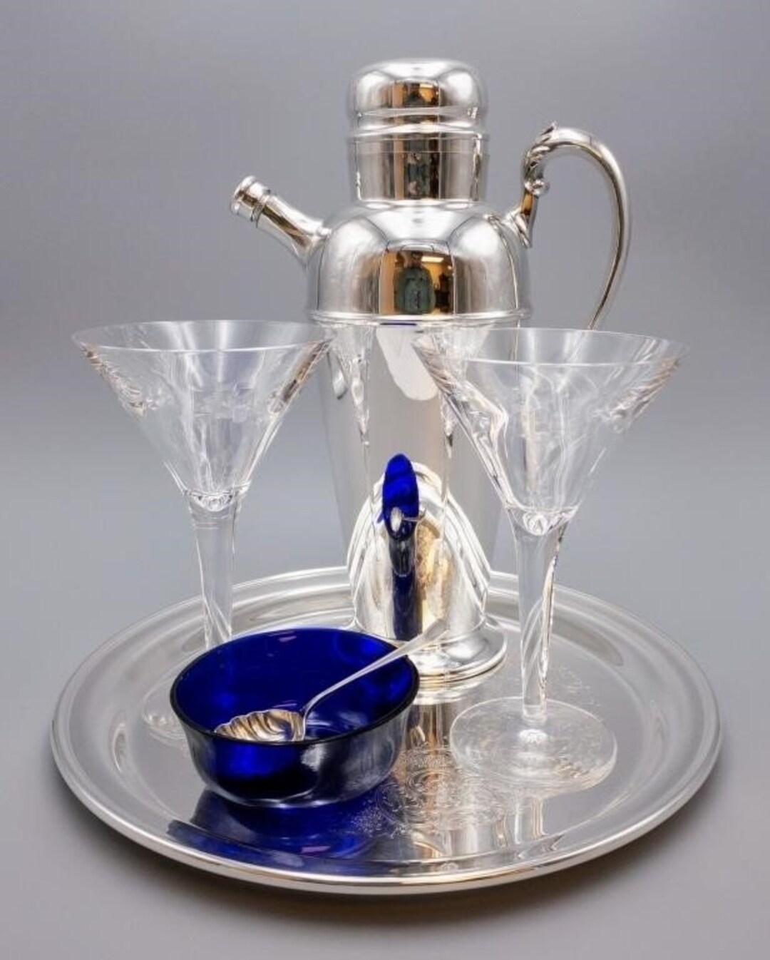 Stunning Martini Set WATERFORD Crystal Glasses, BIRKS Shaker Gorham ...