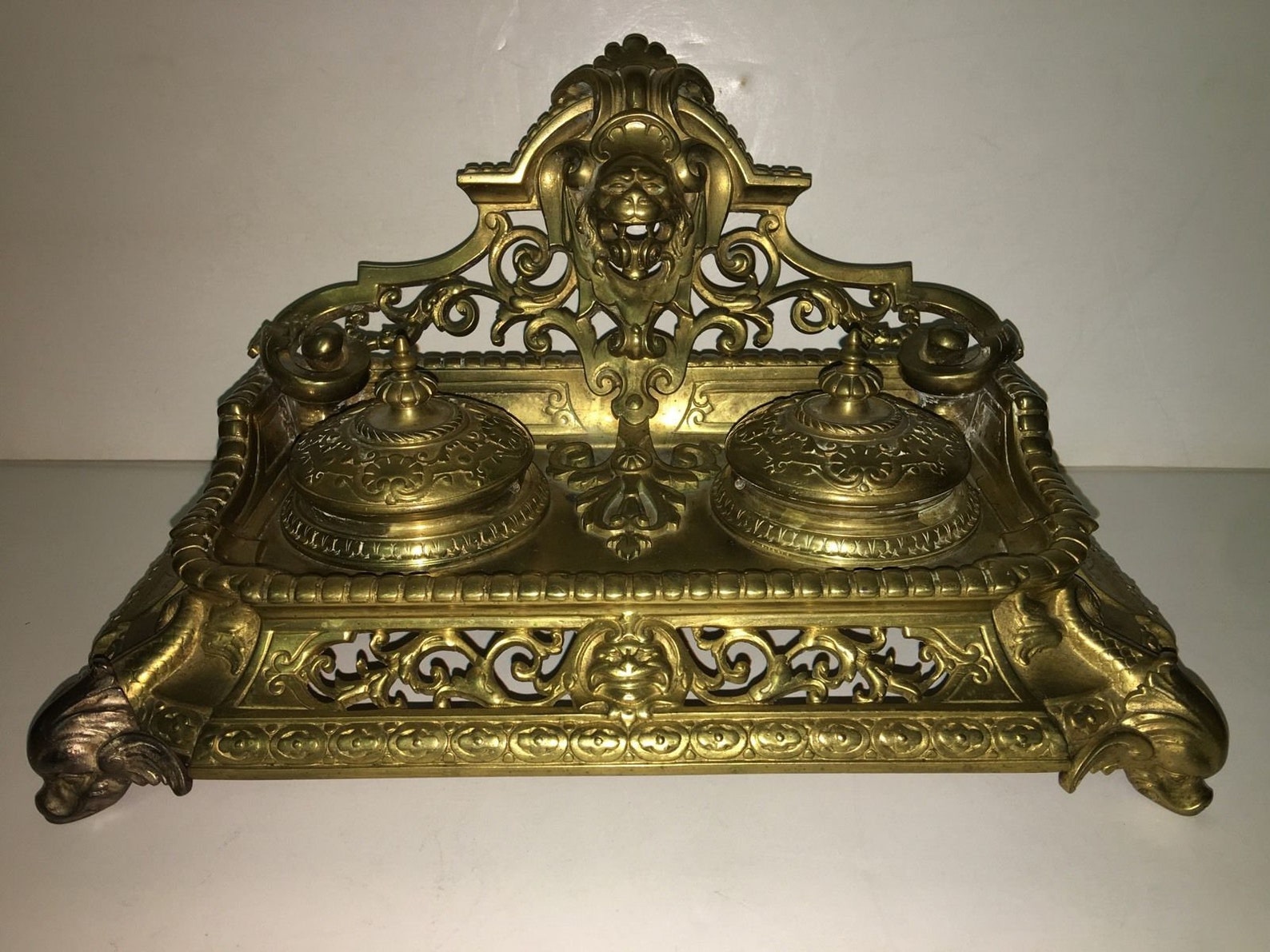 Ink Well Inkwell Signed Antique Victorian Solid Brass Ornate - Etsy