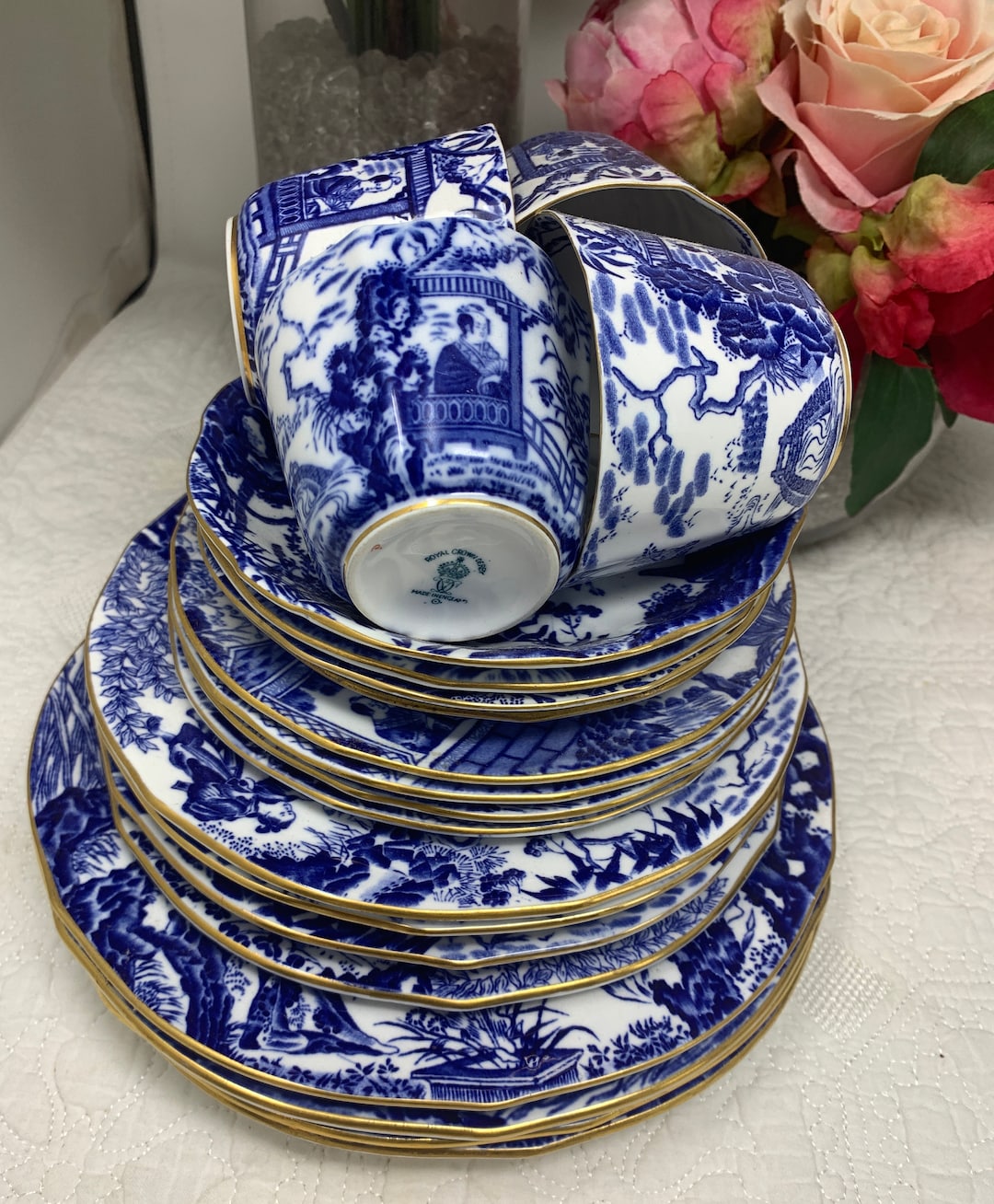 Royal Crown Derby Blue Mikado Dish Set, English Chinoiserie Porcelain ...