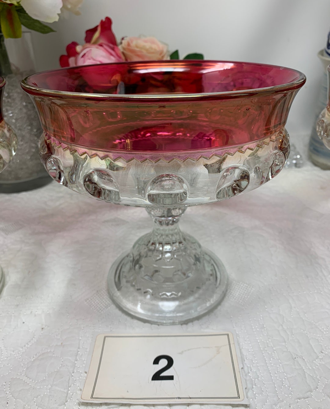 Open Compote Fruit Centre Dish, Ruby Stained Flashed Glassware, Kings ...