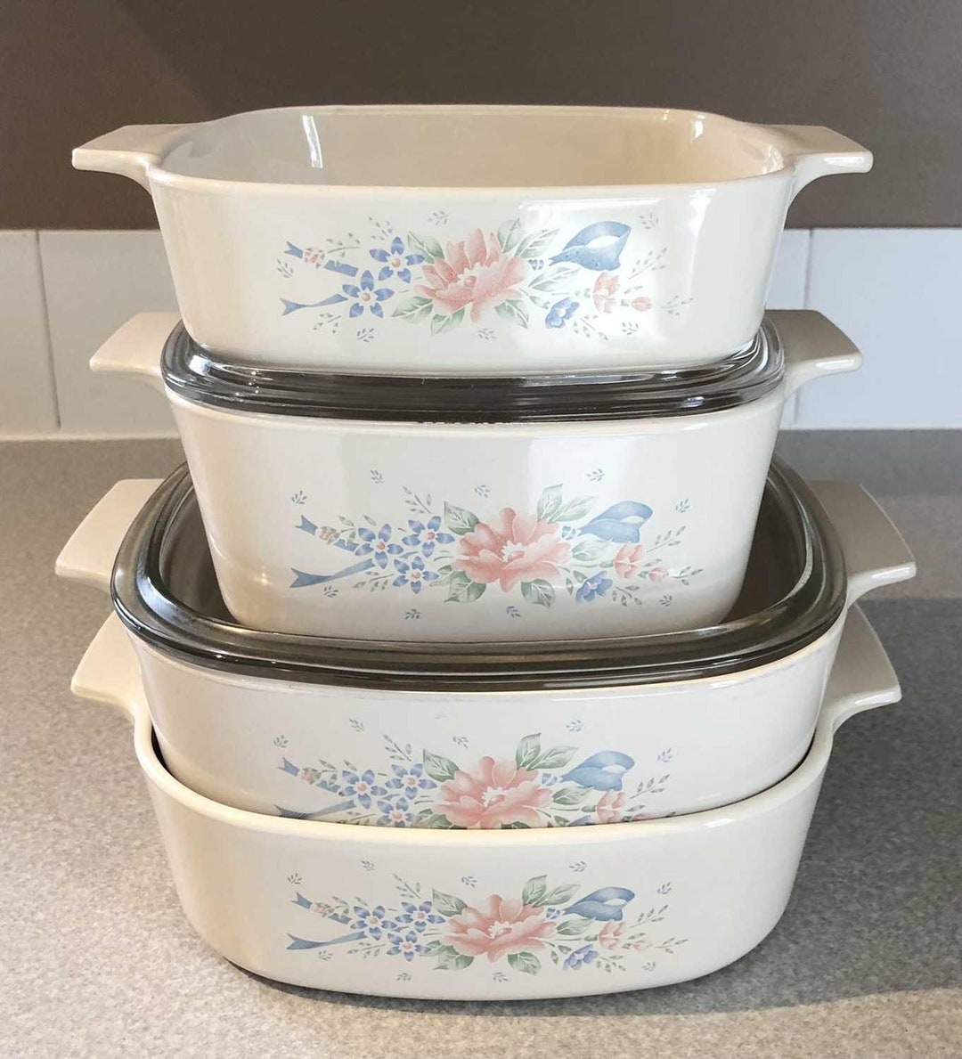 Symphony Six Piece Vintage Corning Ware Casserole Set, Blue Pink Green ...