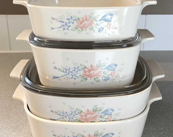Symphony Six Piece Vintage Corning Ware Casserole Set, Blue Pink Green ...