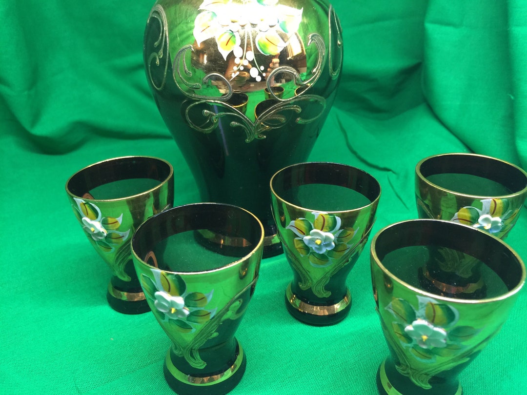 Vintage Czechbohemian Handpainted Ruby Blood-red Glass Crystal Decanter ...