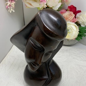 Carved Wood Female Figure Statue Bust, Organic Repose Art Deco Styling ...