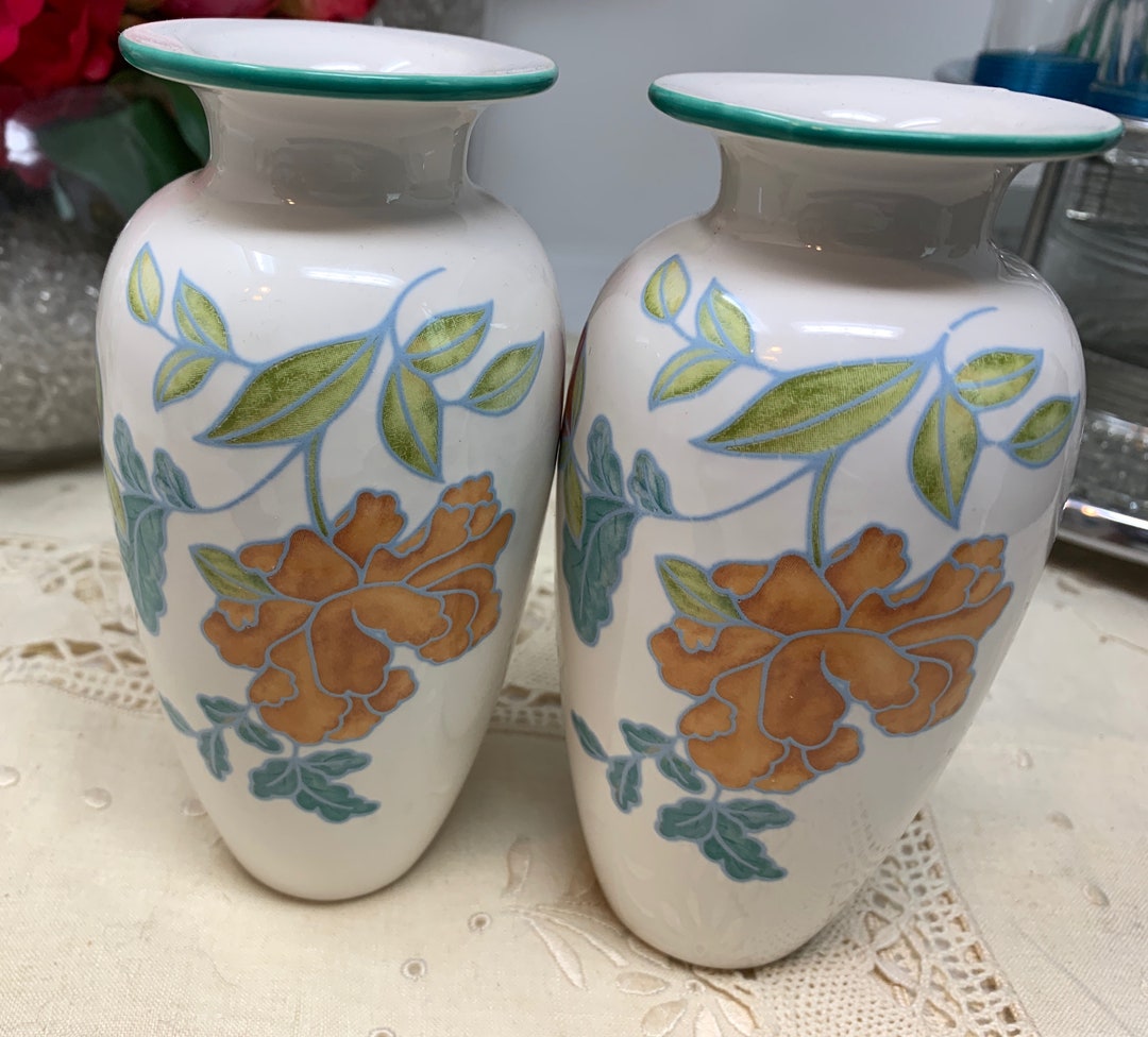 Pair Hornsea Studio Pottery Martinique Pattern Vases, Floral Motif in ...