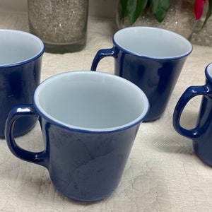 4 Pyrex Indigo Solid Blue Milk Glass Mugs, Set of Four Pyrex Blue Mugs ...