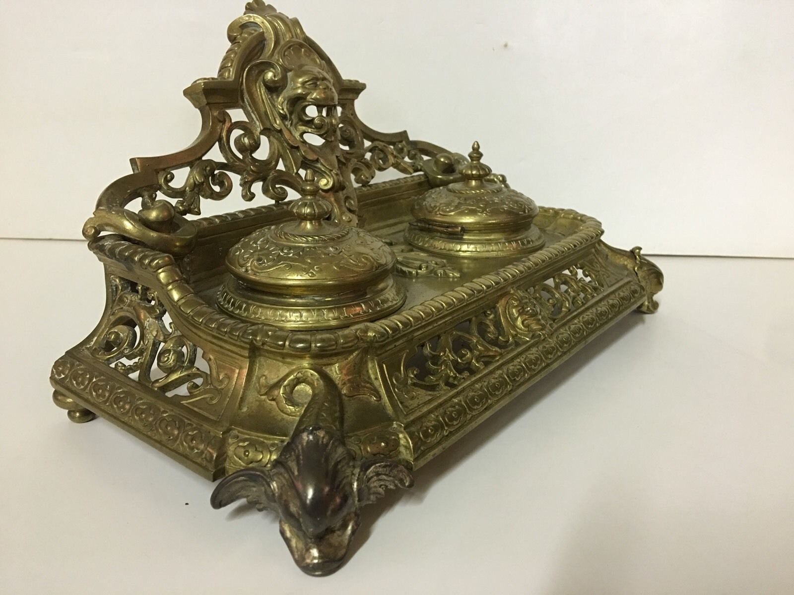 Ink Well Inkwell Signed Antique Victorian Solid Brass Ornate - Etsy