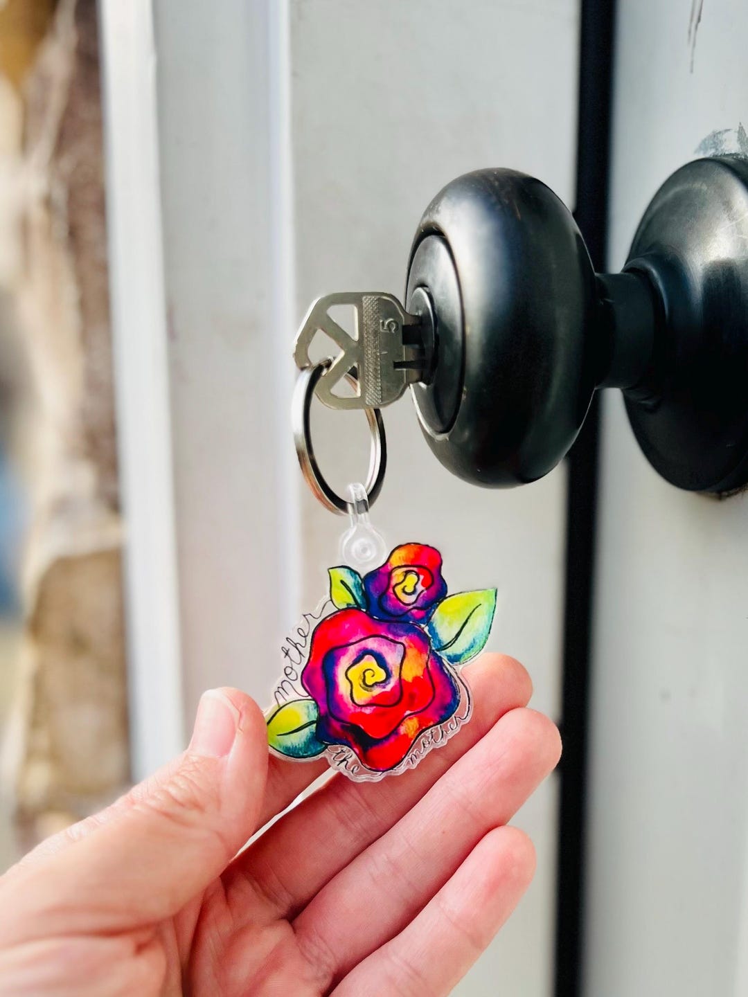 Mother the Mother Keychain, Watercolor Rose Art, Beautiful Floral Gift ...