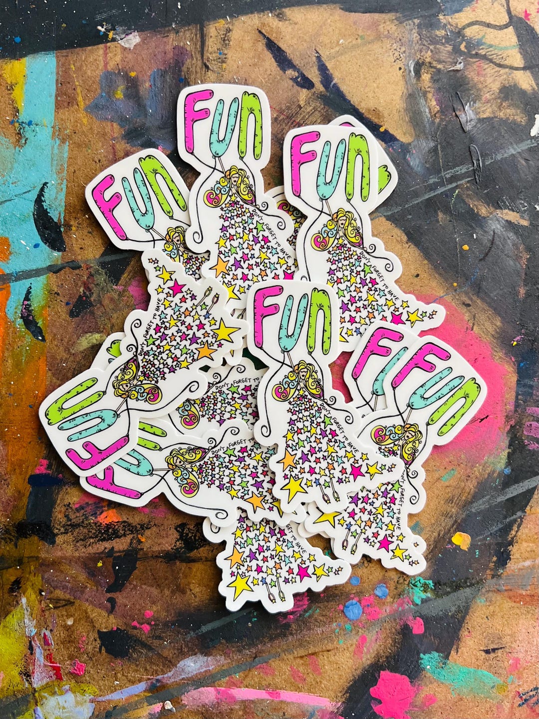 Don’t Forget to Have Fun Sticker, Whimsical Girl With Mylar Balloon ...