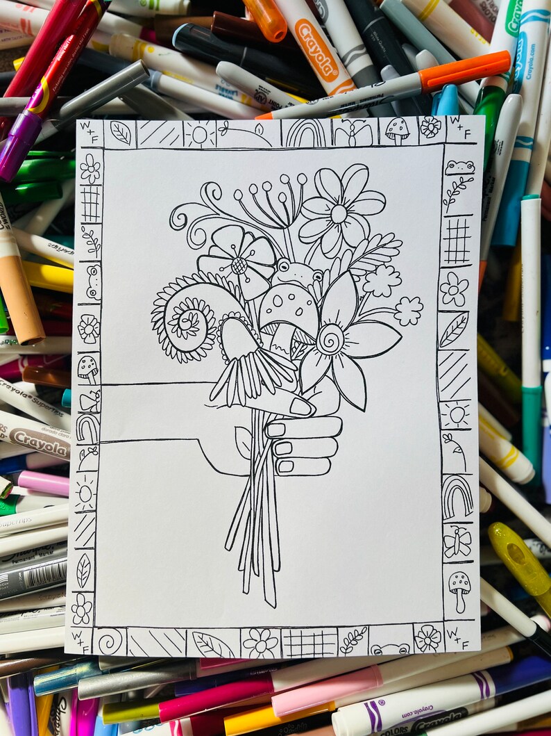 Wild Bouquet Coloring Sheet, Nature Themed Coloring Page, Wild Free ...