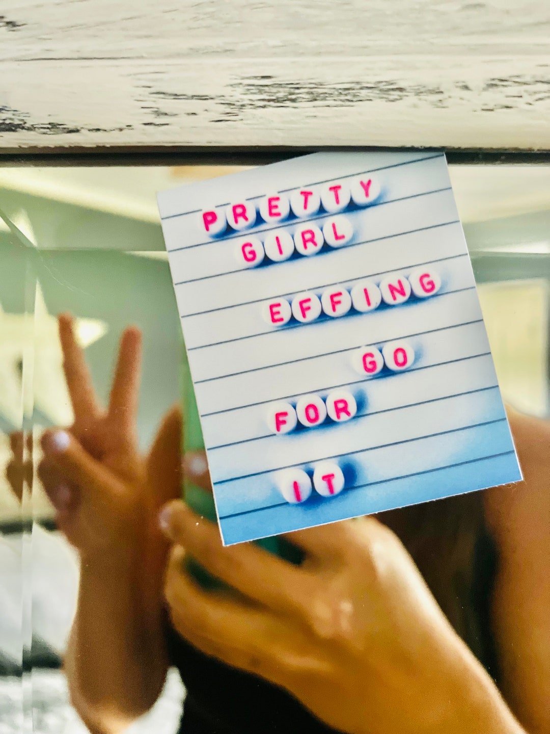 Pretty Girl Effing Go for It Sticker, Hot Pink Letter Bead Aesthetic ...