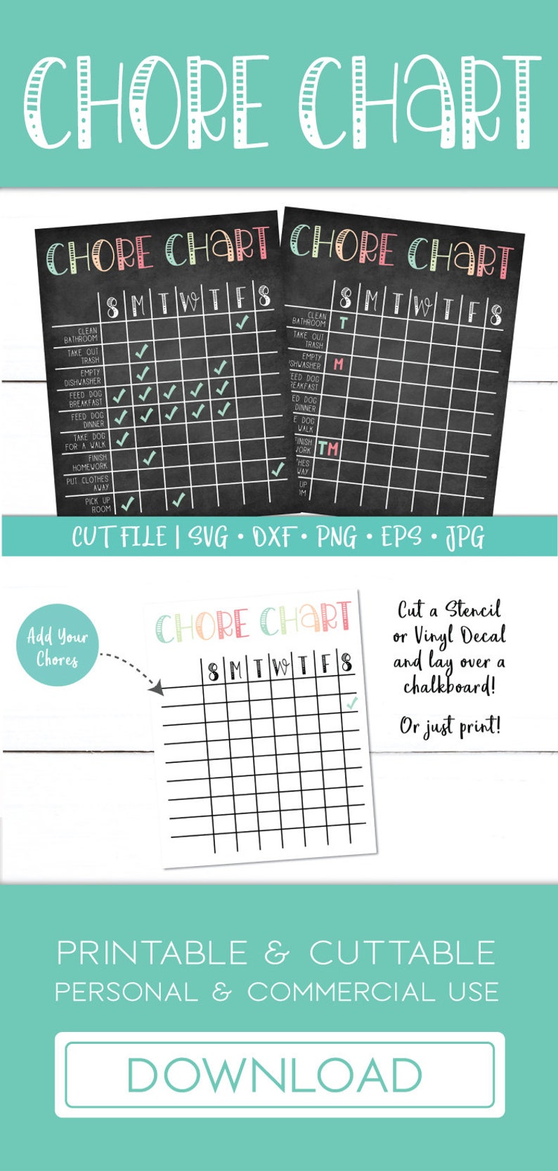 Chore Chart SVG DXF PNG Cut File Printable Chore Chart - Etsy