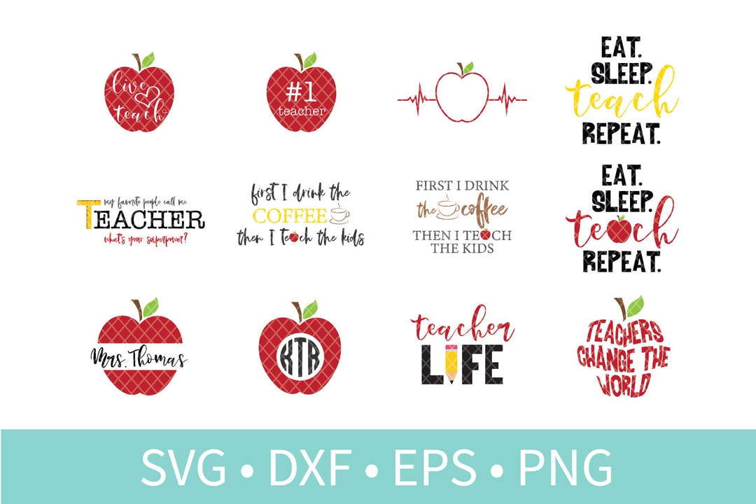 Teacher Appreciation Svg Dxf Cut File Bundle - Teacher Apple Quote Gift ...