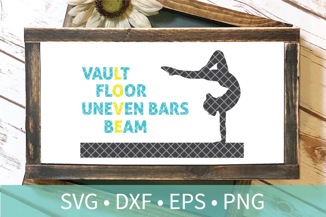 Gymnastics Gymnast Vault Bar Beam Floor Love SVG DXF PNG Stencil Cut ...