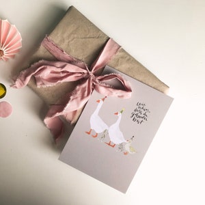 Karte zur Geburt / Geburtstag Aquarell Gänse Familie / Wie schön dass ...