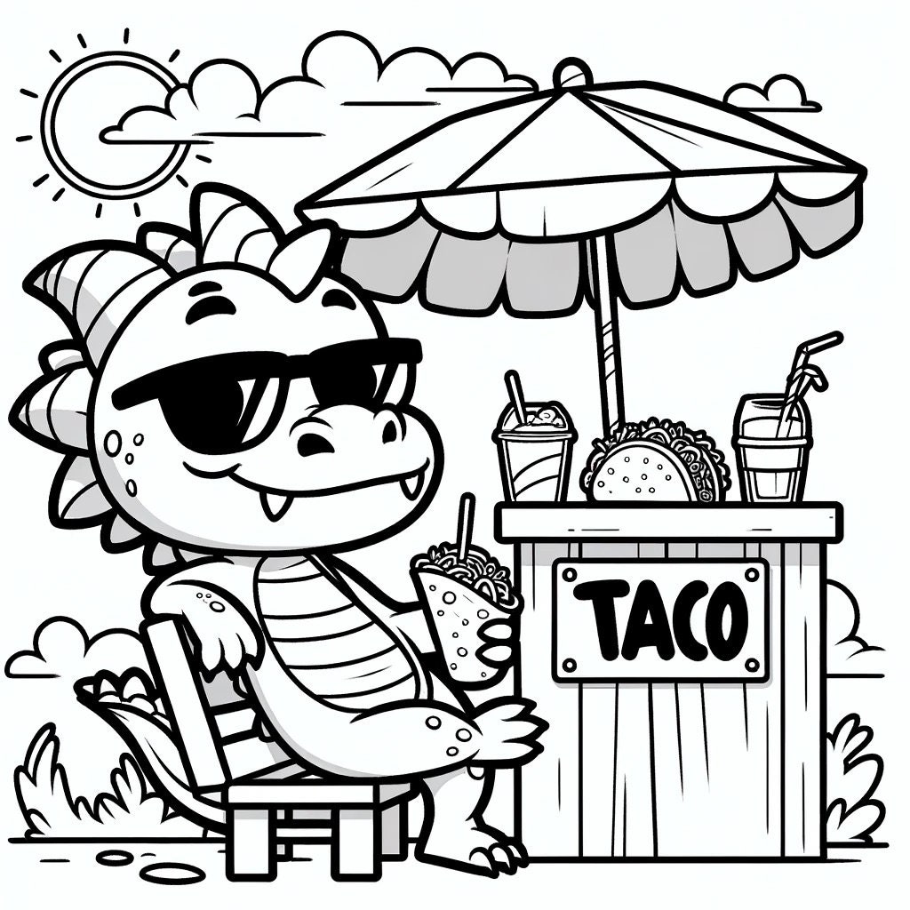Dragon and Taco Coloring Pages for Kids - 26 Pages! Digital Download ...