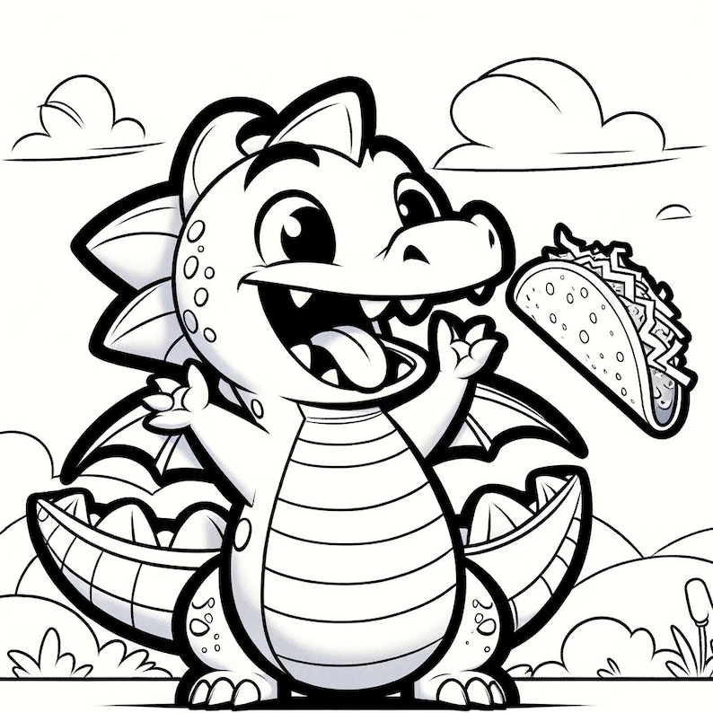 Dragon and Taco Coloring Pages for Kids - 26 Pages! Digital Download ...