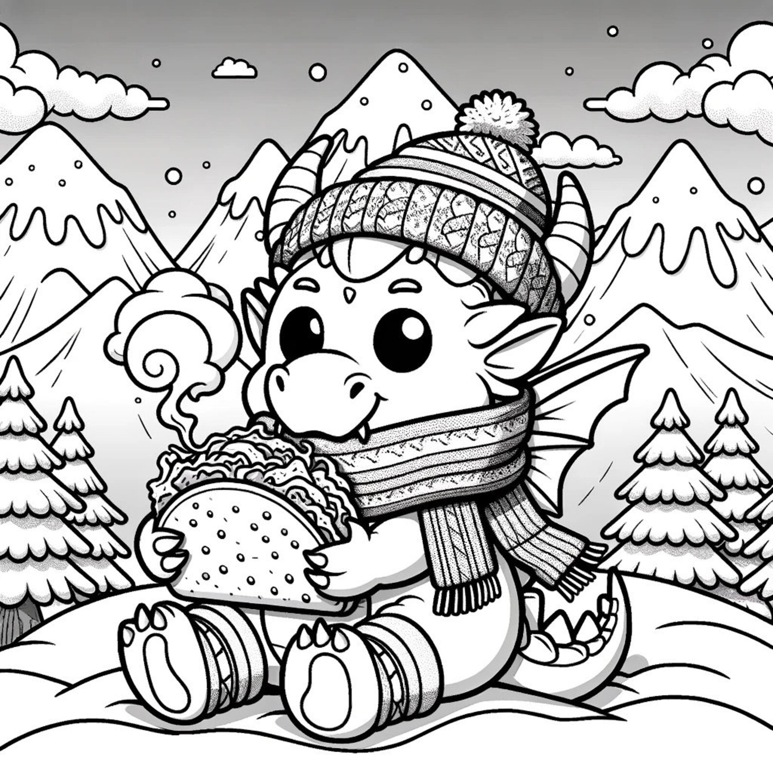 Dragon and Taco Coloring Pages for Kids - 26 Pages! Digital Download ...