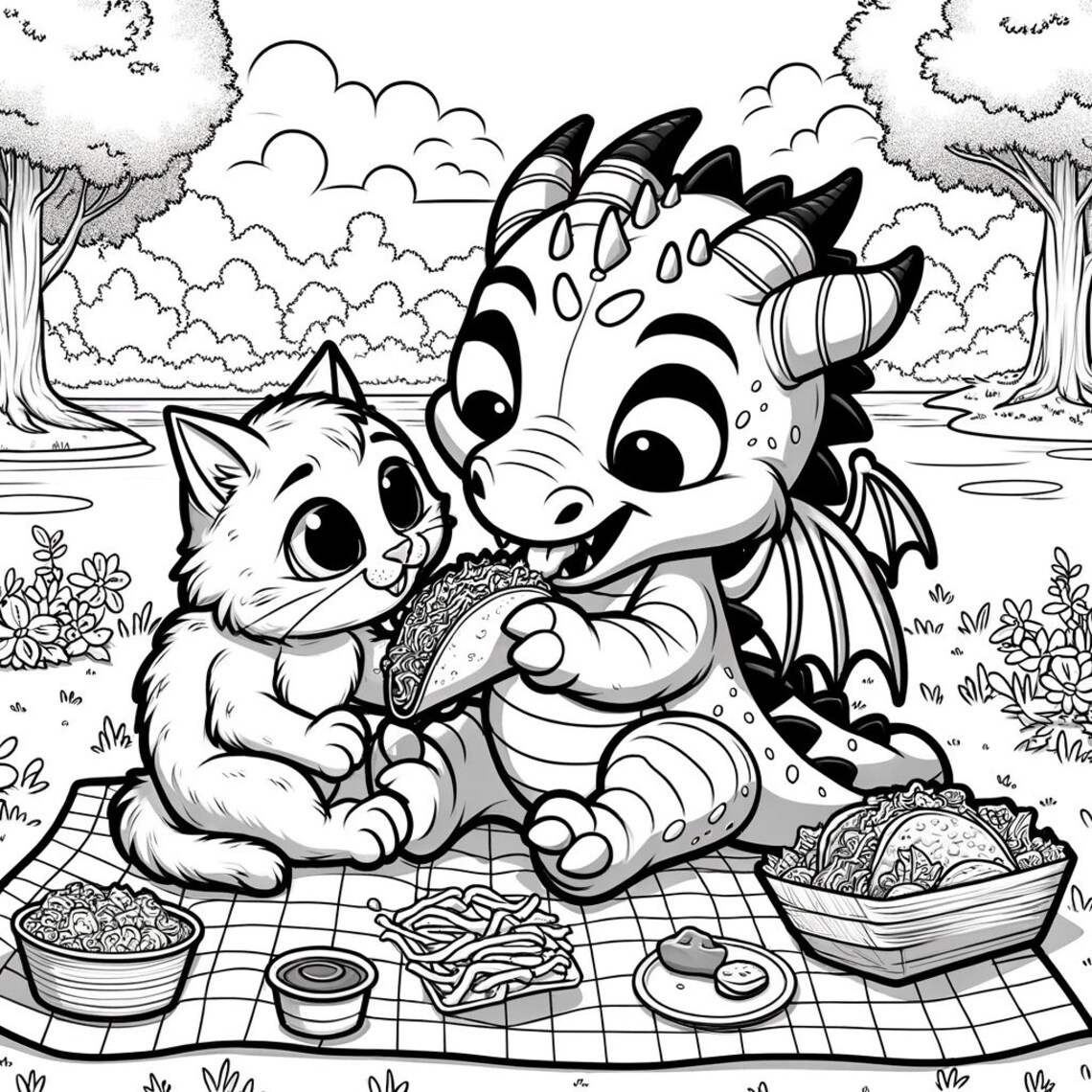 Dragon and Taco Coloring Pages for Kids - 26 Pages! Digital Download ...