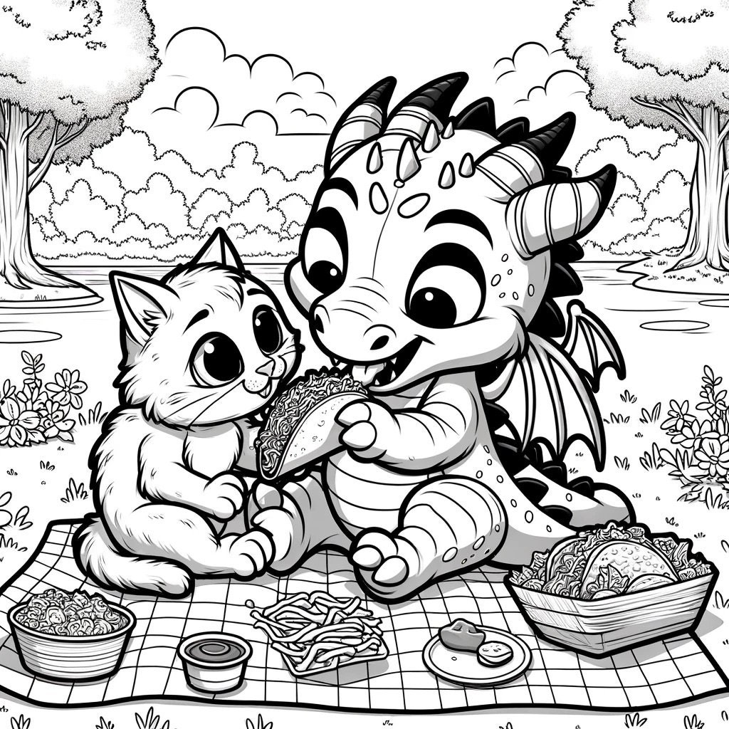 Dragon and Taco Coloring Pages for Kids - 26 Pages! Digital Download ...
