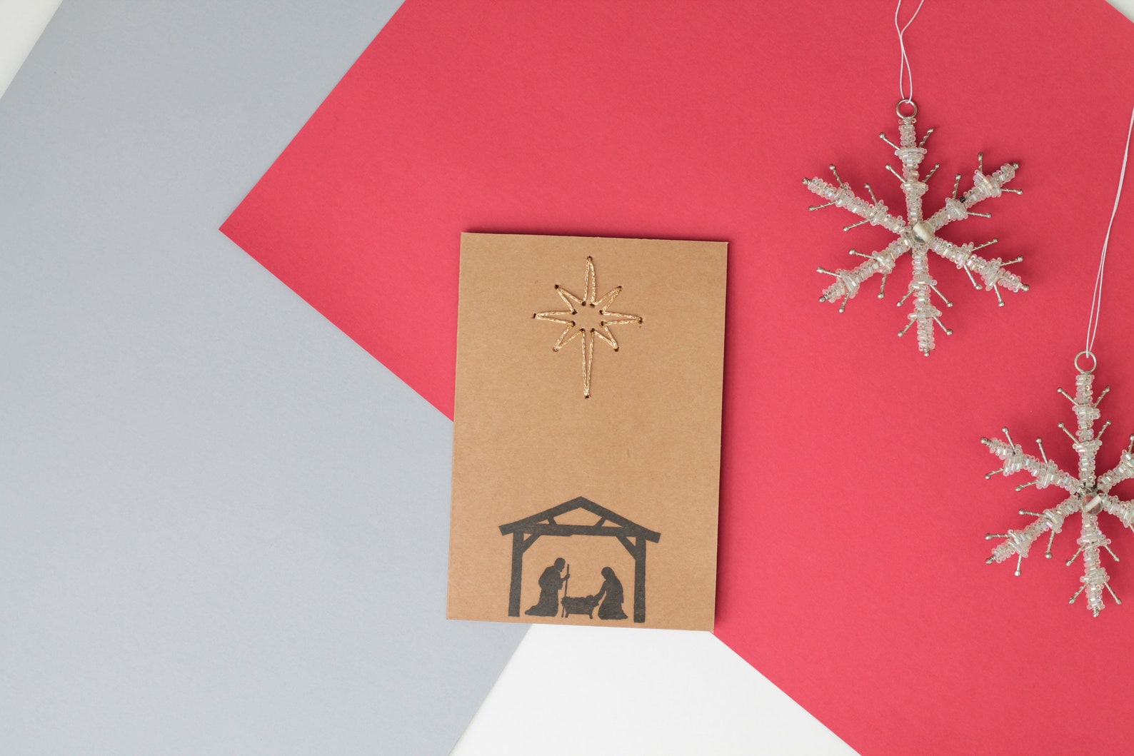 Packs of Traditional Nativity Scene Card / Handmade Star Christmas Card ...
