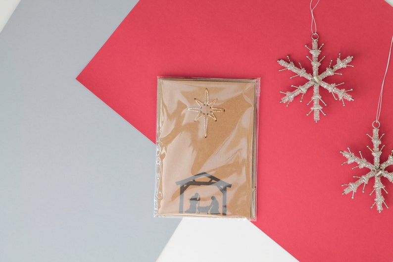 Packs of Traditional Nativity Scene Card / Handmade Star Christmas Card ...