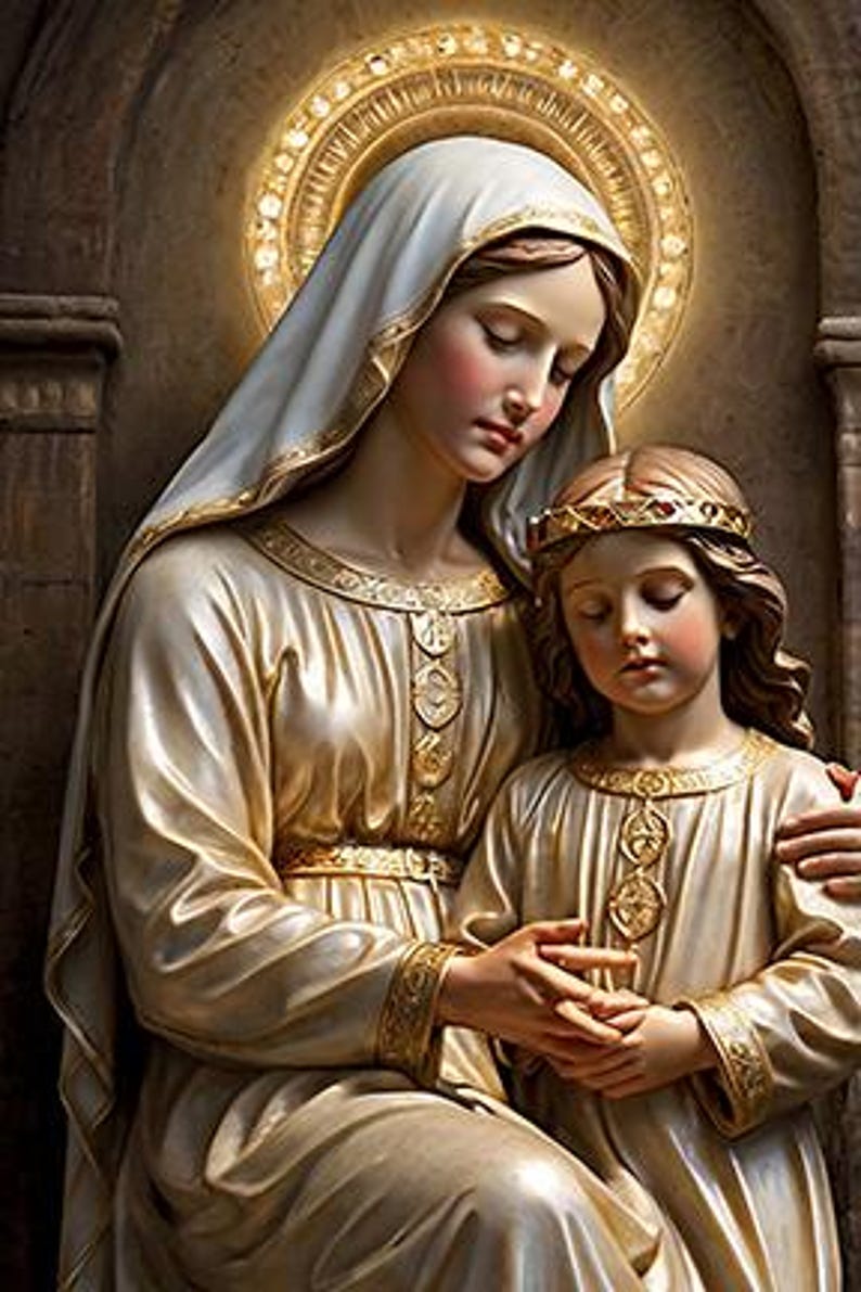 Mother Mary and Childhood Jesus Evoking Transcendent Love and Divine ...